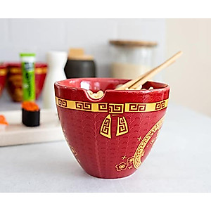 Boom Trendz Year Of The Snake Chinese Zodiac Ceramic Dinnerware Set Includes 16-Ounce Ramen Noodle Bowl Wooden Chopsticks Asian Food Dish Set Home & Kitchen Kawaii Lunar New Year Gifts, Red, One Size