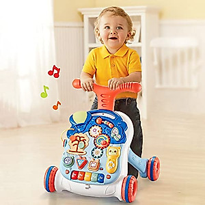 Baby Sit-to-Stand Walker with Wheels, Baby Entertainment Table Early Education Activity Center,Toddler Baby Push Walker for Boy and Girl 12 Months -3 Year Old