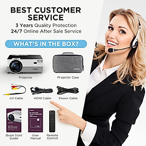 Native 1080P WiFi Bluetooth Projector, 8500L HD Video Mini Projector with Carrying Bag,Support 4K & 300" Screen, Portable Outdoor Movie Projector for TV Stick, HDMI, AUX, PS4, Laptop, Phone