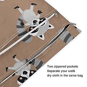 Kigai Cute Raccoon Waterproof Wet Dry Bag Reusable with Handle for Travel, Beach, Pool, Diapers, Toiletries 2Pcs