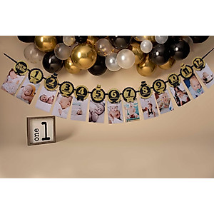 Zocakee Mr Onederful Birthday Decorations,First Year Monthly Photo Banner, Baby Shower Picture Banner