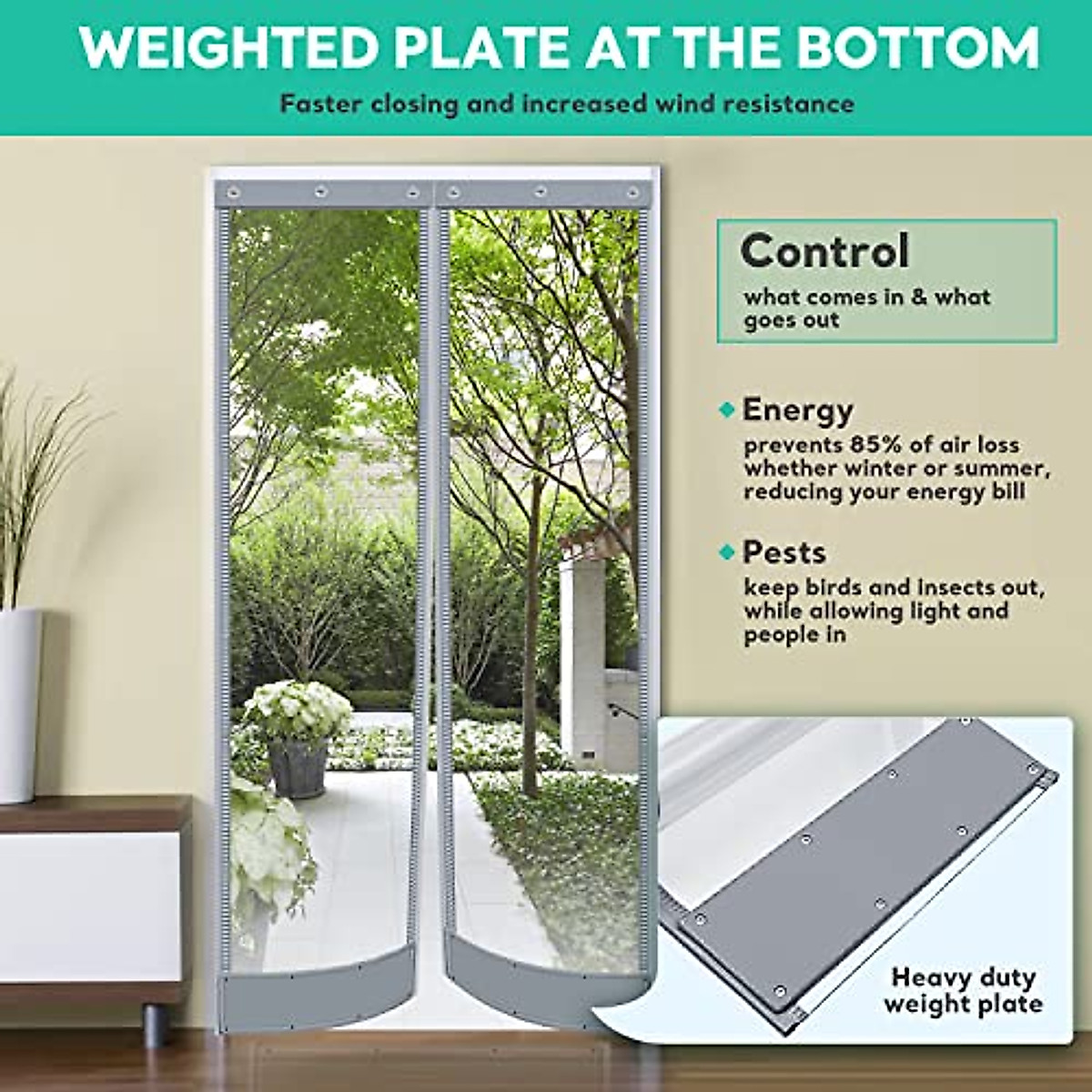 LovePads Customizable Plastic Door Curtain Strips, Magnetic Entry Curtain Panel, Heavy Duty Low Temp Waterproof Commercial Curtains for Walk-in Freezer Store Partition Doorway, Clear 12" x 72" (2 pcs)