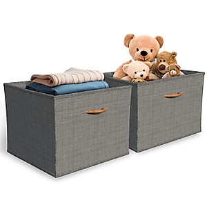 MPJP Bed Sheet Organizers and Storage 2 Pc Standard Size, Sheets Organizer for Linen Closet, Stackable Closet Storage Organizer Box for Home,Fabric cube storage bins for linen closet organization,Gray