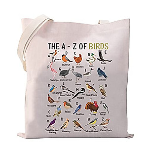 VAMSII Bird Lover Birdwatching Tote Bag The A to Z of Birds Birdwatcher Birder Gift Ornithology Tote Bag (A to Z of Birds Tote Bag)