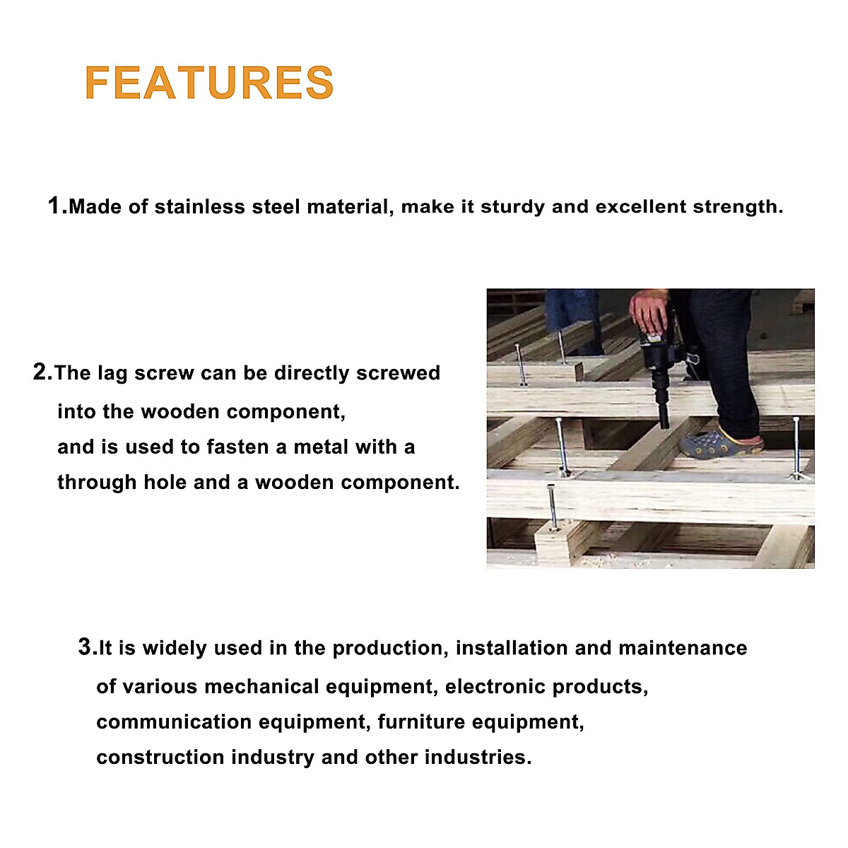 binifiMux 20pcs 1/4" x 4" Stainless Steel Hex Head Lag Screws Bolts Coach Bolts, A2-70/18-8, Plain Finish