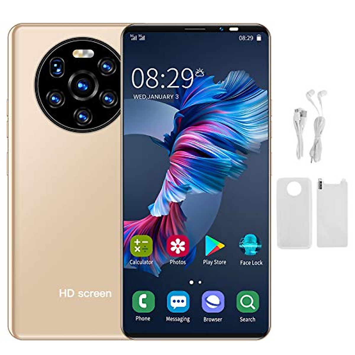 Diydeg 5.45in HD Screen Phone, LANDVO Mate40 Pro 3G 1GB+8GB 500W+200W Pixels Camera Dual Card Dual Standby Phone, for Gift Man(Golden)