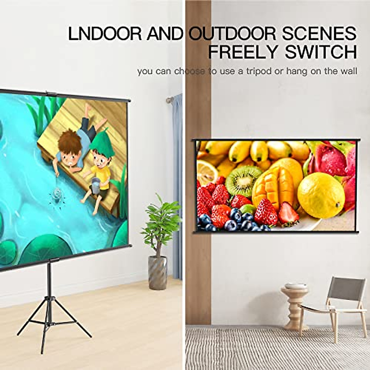 Projection Screen with Stand 120 Inch Portable Projection Screen 16:9 4K HD Rear Projection Movie Screen with Carrying Case for Indoor Outdoor Home Theater Backyard Cinema Travel (120 inch)