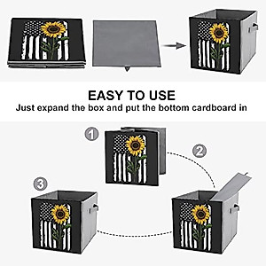 Sunflower American Flag Collapsible Storage Bins Basics Folding Fabric Storage Cubes Organizer Boxes with Handles