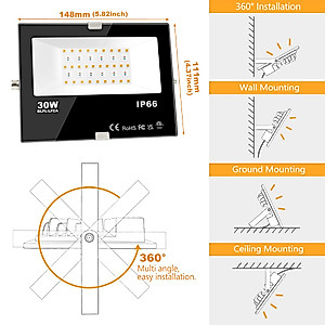 LED Flood Light Outdoor, 300W Equivalent 3000LM Smart RGB Landscape Lighting with APP Control, DIY Scenes - Timing - 5700K Daylight White -Color Changing Uplight, IP66 Waterproof US Plug MELPO(4 Pack)