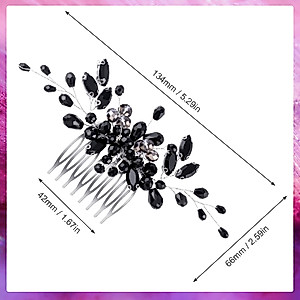 PAGOW Black Teardrop Hair Comb, Vintage Rhinestone Crystal Onyx Small Headpiece, Bridal Side Combs Handband Accessories for Women and Girls (5.3 x 2.6 inch)