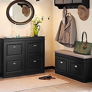 Haotian Flip Drawers Shoe Cabinet and Shoe Bench