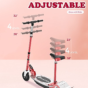 MAXTRA E120 Electric Scooter with Removable Seat, 60 Mins Long Battery Life ＆ up to 10mph, Adjustable Height for Kids Ages 6-12