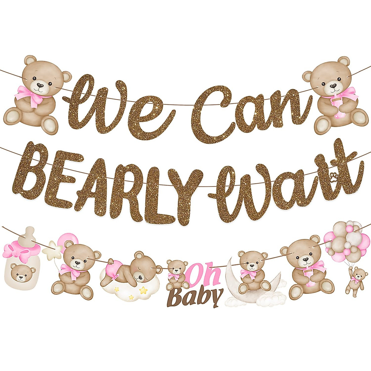 We Can Bearly Wait Banners for Bear Baby Shower Decorations Bear Party Banner 3PCS We Can Bearly Wait Baby Shower Decorations Teddy Bear Cutout Banners for Baby Girls Gender Reveal Party Supplies