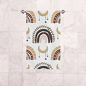 Hand Bath Towels 2 Pack Boho Rainbow Bohemian Absorbent Face Fingertip Towels for Bathroom Kitchen Gym Spa Soft Hair Drying Cloth Quick Dry, 30 x 15 Inch