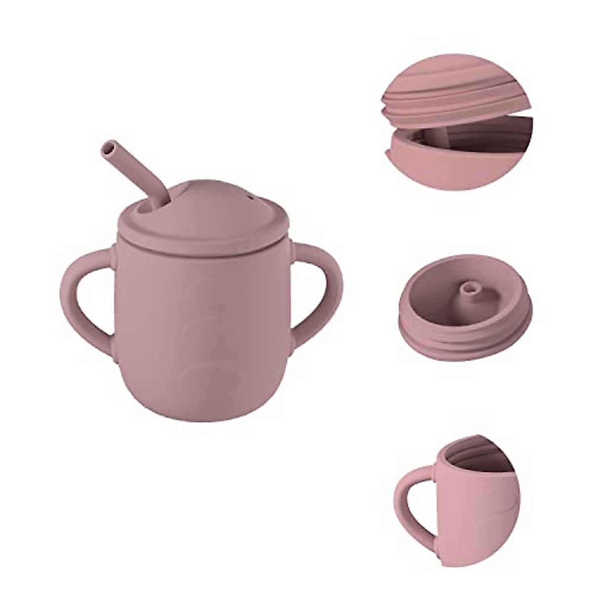 Linshuma Silicone Baby Cup, Toddler Straw Sippy Cup, Kids Trainer Cup, Open Cup for 6 Months+ Babies Training Cute 150ML Coffee