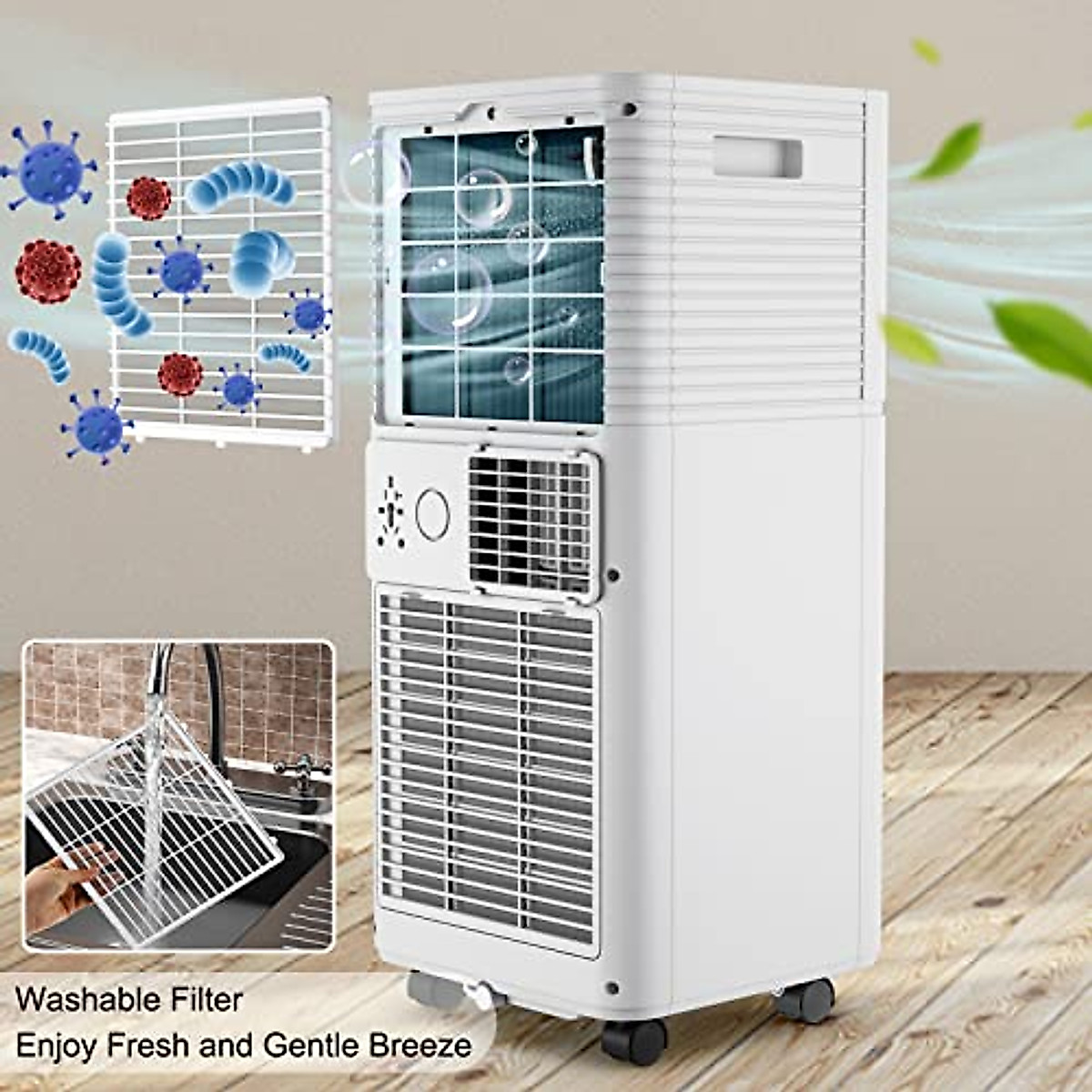 GOFLAME Portable Air Conditioner, 8000 BTU Powerful AC Unit with Remote Control and 4 Universal Casters, 3-IN-1 Air Cooler & Dehumidifier & Fan with 24H Timer for Living Room, Bedroom, Office, Black