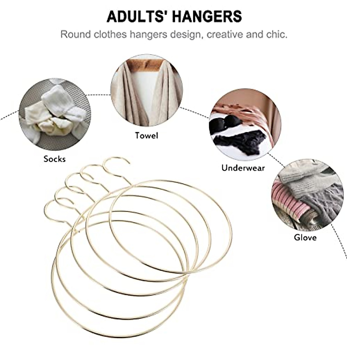 TOPBATHY 5pcs Round Clothes Hangers Metal Scarf Rack Closet Organization Storage Holder (Golden)