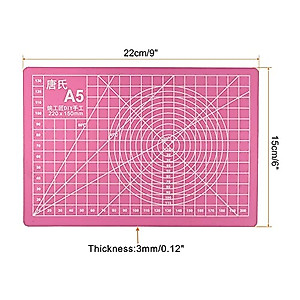 uxcell A5 Self-Healing Cutting Mat, 9" x 6" Non-Slip Single Sided with Grid PVC Desk Mat for DIY, Crafting, Model Building Rotary Cutting Board Pink