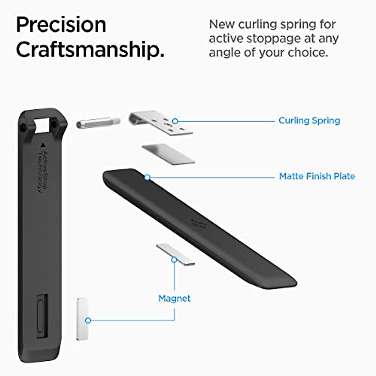 Spigen U101 Standard Universal Kickstand, Vertical and Horizontal Stand Adjustable Angles Compatible with Any Cell Phone - Black