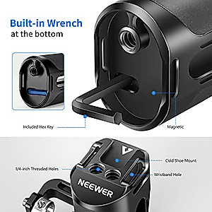 NEEWER Aluminum Side Handle Grip, Compatible with SmallRig Camera Cage for DSLR & Mirrorless Camera, Vertical/Horizontal Adjustment Handgrip with Cold Shoe, Built in Hex Key and 1/4" Threads, VS105