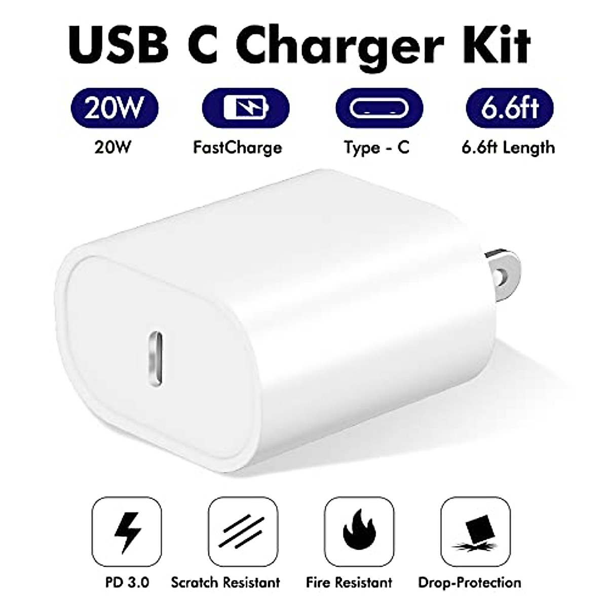 Phone 13 12 Fast Charger,MFi Certified 2-Pack 20W Type C Fast Charger Block with 6.6FT USB-C to Lightnin Cable Compatible with Phone 13/13 Pro/13 Mini/12/12 Pro/12 Pro Max/11/11 Pro/XS Max/XR/X/8Plus