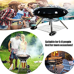 SRHMYWBW 22 Inch Round Kettle Charcoal Grill Portable Charcoal Grill with Wheels Plated Steel Grates Charcoal BBQ Grill for Outdoor Camping Picnic Patio Backyard Grilling Black