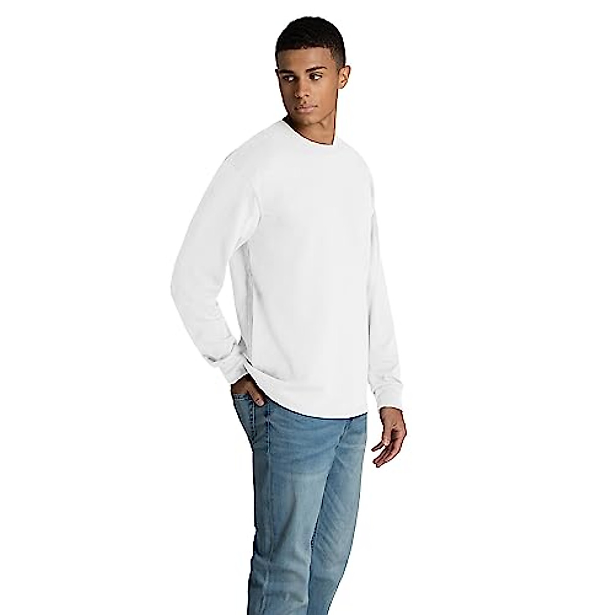 Fruit of the Loom Men's Eversoft Cotton T Shirts, Breathable & Moisture Wicking with Odor Control, Sizes S-4x, Long Sleeve-White Ice