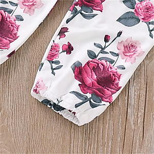 CETEPY Baby Girl Clothes Newborn Outfits Infant 3Pcs Tops + Pants + Headband or Hats Wine red flower 0-3 Months 70cm