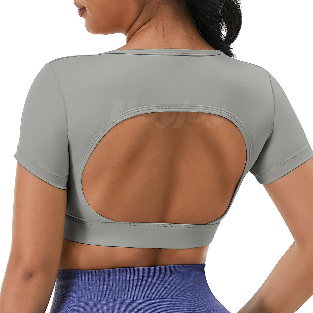 VOYJOY Women Open Back Tee Women's Backless T-Shirts Short Sleeve Crop Tops for Womens Workout Gym Shirt Going Out Top