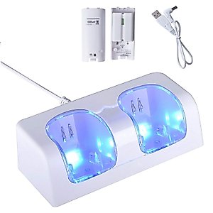 TechKen Dual Charging Station with 2 Rechargeable Batteries for Wii Controllers, Charging Dock for Wii Controllers, Wii Charger Station, Wii Charging Station