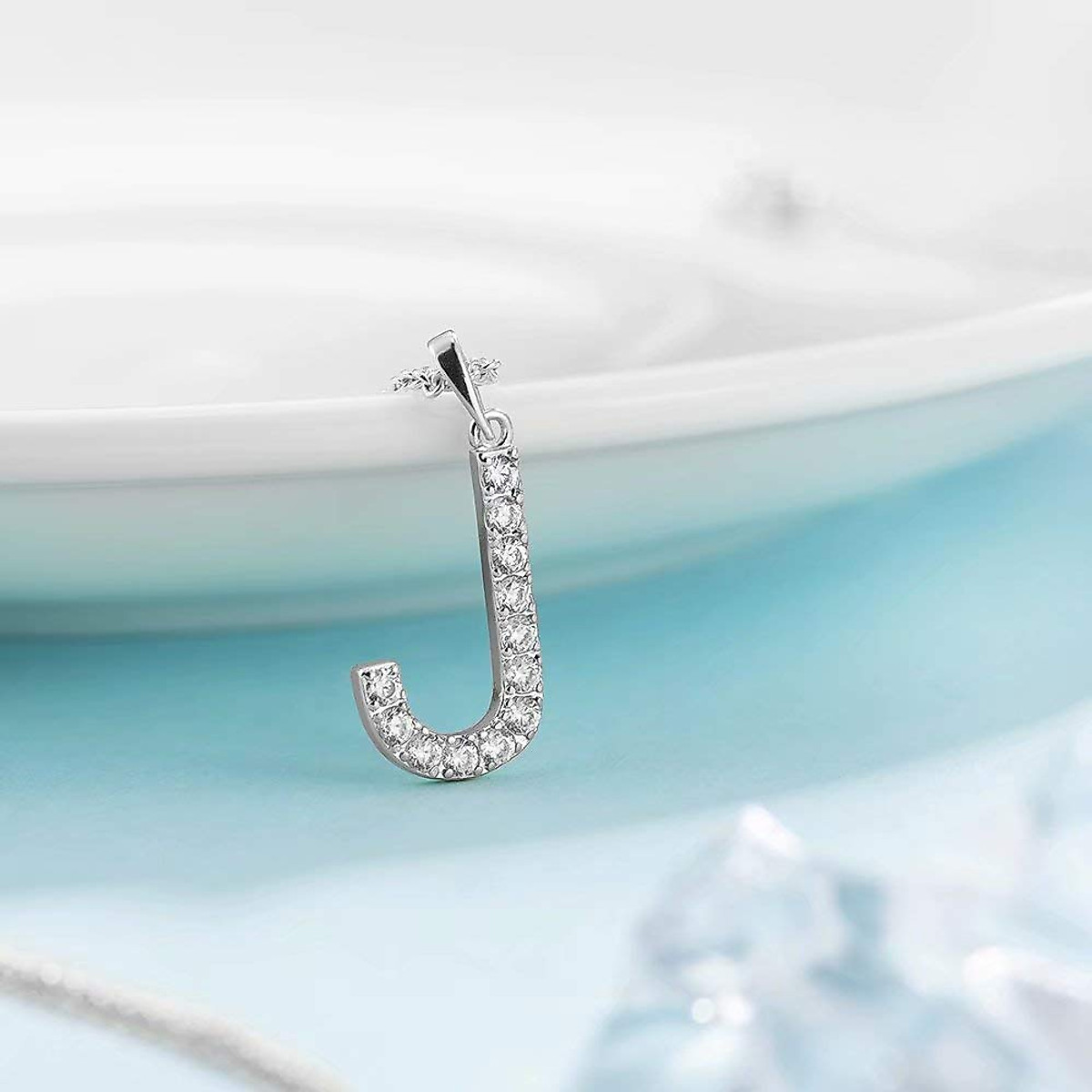 Tarsus J Initial Letter Stainless Steel Silver Alphabet Pendant Necklace Monogram charm cubic zirconia Jewelry Gifts for Women Teen