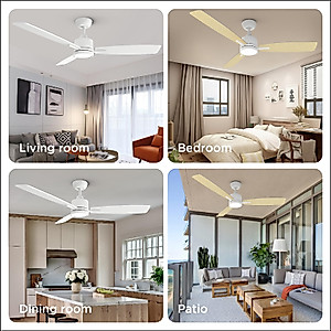 TALOYA 2 Pack 52 inch Ceiling Fans with Lights,Quiet Ceiling Fan with Reversible DC Motor and Remote for Home, White/Oak Finish