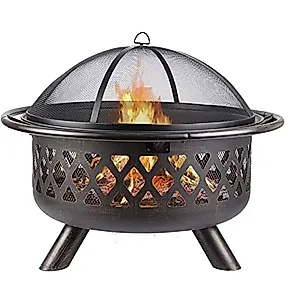 LEAYAN Garden Fire Pit Grill Bowl Grill Barbecue Rack Small Fire Pit,Outdoor Fire Pit with BBQ Grill Shelf Fire Bowl with Spark Protection Mesh Extra Includes Poker and Cover Garden Patio Heater