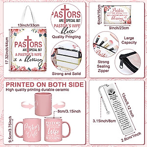 Cosblank 8 Pcs Pastor's Wife Appreciation Gifts Set Includes Leather Journal Pen Handbag Makeup Bag Mug Natural Stone Bracelet Bookmark Christian Faith Religious Gifts Christmas Thank You Gift