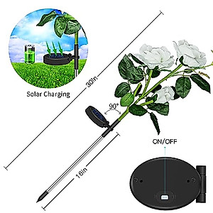 Solar Flowers Lights Outdoor Garden Decor 2 Pack, Waterproof White Rose for Grave Yard Patio Flower Bed Path Cemetery Decorotions Outside, Valentines/Mothers Day Birthday Gifts for Mom Women Grandma