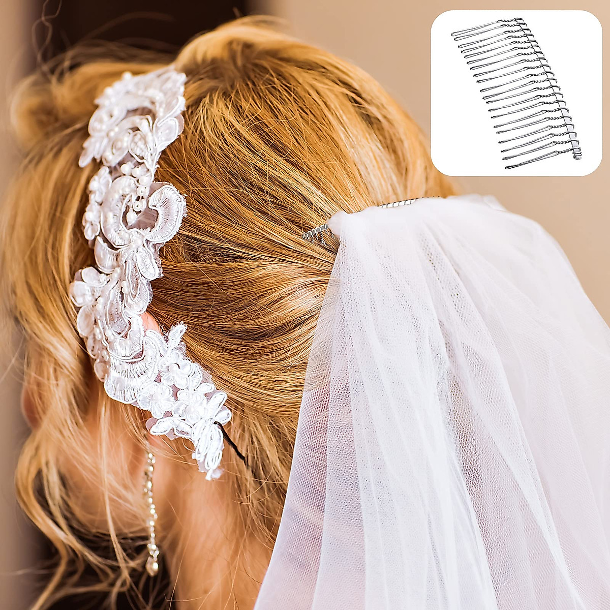 5 Pieces Hair Combs for Women Accessories Metal Bridal Hair Comb 20 Teeth Wedding Veil Comb Decorative for Women Fine Hair(White K)