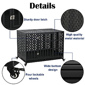 Heavy Duty Dog Crate, 44" Indestructible Metal Dog Kennel, Indestructible Pet Cage for High Anxiety Large Dogs with Sturdy Door Lock and Removable Trays