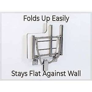 Folding Shower Seat - Wall Mount Bench for Inside Shower / ADA Bathroom Safety Assist / 304 Stainless Steel / Phenolic Resin / Left / 28" x 21"