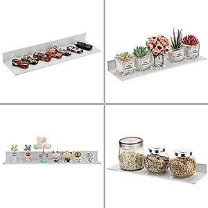 OwnMy Set of 2 White Metal Floating Shelf Wall Mount Bathroom Shower Shelves Brackets Floating Wall Racks, 16 Inch Metal Display Wall Shelves Modern Floating Storage Shelves for Kitchen Living Room