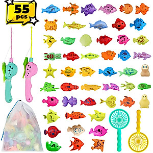Boopel Magnetic Fishing Toys, Water Pool Games for Kids,Bathtub Bath Game Set for Toddlers with 50 Fish 2 Fishing Rod and 2 Nets Pool Fishing Game for Boys Girls Age 3 4 5 6 7 8