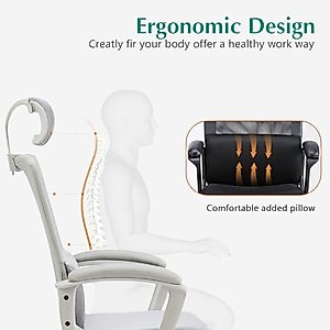 NEWBULIG Home Office Desk Ergonomic Mesh High Back Computer Height Adjustable Swivel Task Chair with Headrest and Flip-up Armrests, Grey, 16.5" D x 21" W x 47" H