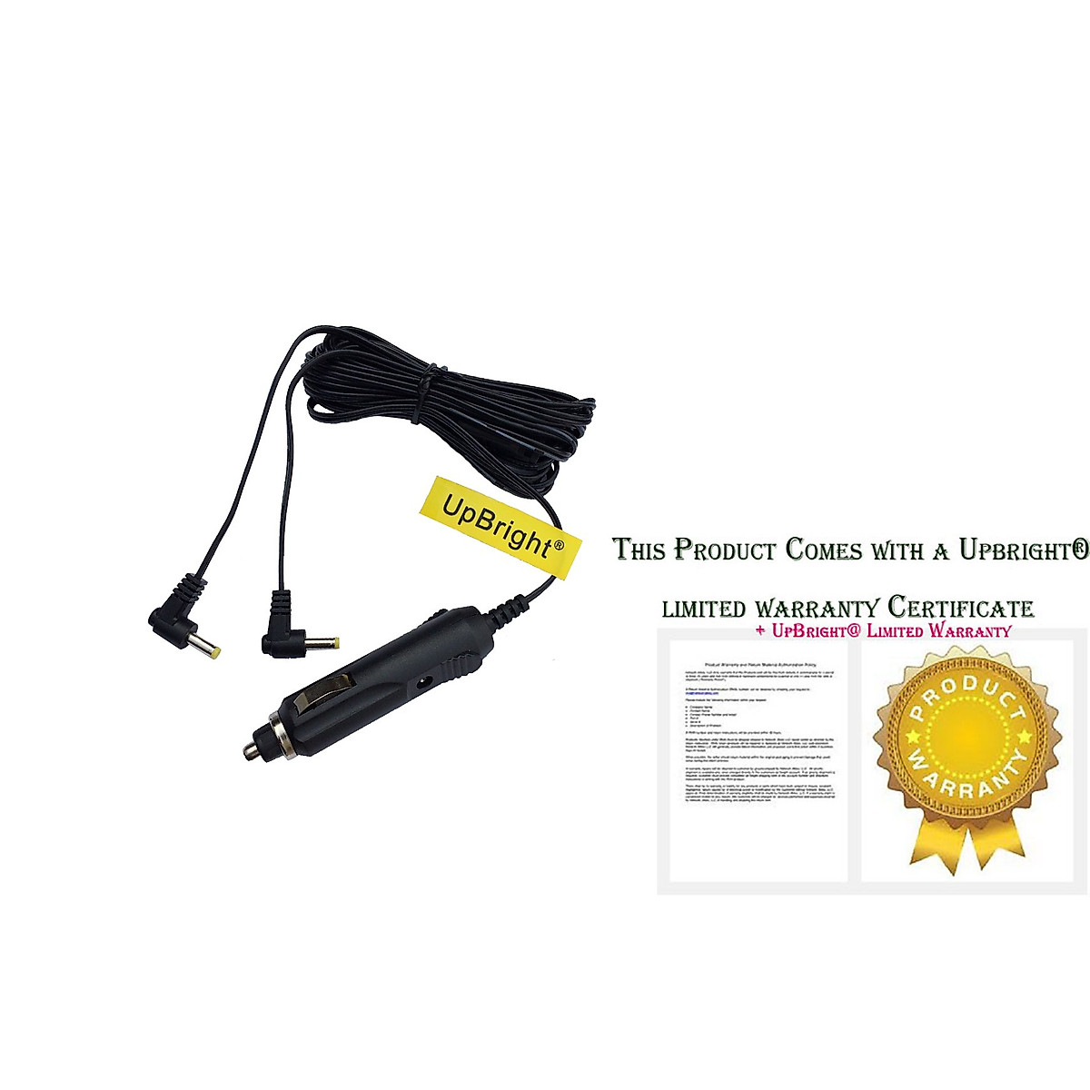 UpBright 9V-12V Car 2 Output DC Adapter Compatible with Insignia NS-DS9PDVD15 NS-D7PDVD Sylvania Sdvd1332 Sdvd7002 Sdvd7003d Sdvd8730 Sdvd8732 Sdvd8706 Coby TF-DVD7750 TF-DVD7751 TF-DVD7752 DVD Player