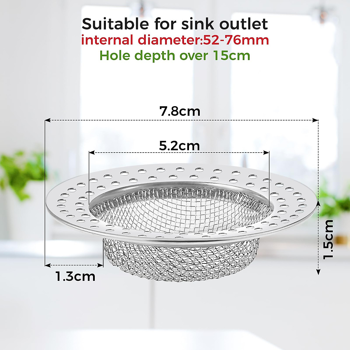 Diboniur 2 Pieces Kitchen Sink Strainer, Stainless Steel Sink Strainer, 8cm Kitchen Sink Strainer for Shower, Bathtub, Washbasin