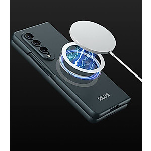 Ultra Slim Magnetic Wireless Charging Case with Glass Screen Protector for Samsung Galaxy Z Fold 3 5G 2021 Shockproof Anti-Scratch Full Cover Case(Gold)