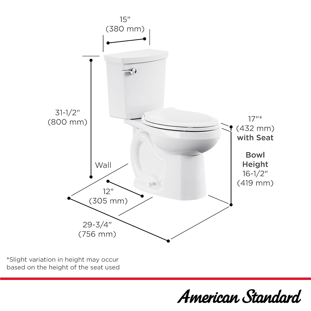 American Standard 606AA001.020 H2Optimum Two-Piece Toilet with Toilet Seat and Wax Ring, Elongated Front, Chair Height, White, 1.1 gpf