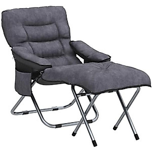 Lazy Chair with Ottoman, Foldable Modern Lounge Chair with Footrest & Armrest, Reclining Leisure Sofa Armchair Cozy Reading Chair for Bedroom/Office/Hosting/Living Room/Dorm Rooms/Garden, Grey