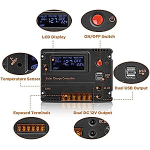 CMG 20A 12V 24V Solar Charge Controller Auto Switch LCD Solar Panel Battery Regulator Charge Controller Overload Protection Temperature Compensation