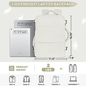 Getravel Large Travel Backpack Women, Carry On Backpack, Airplane Approved Personal Item Bag, Lightweight Laptop Backpack, Casual Work Gym College Weekender Bag, Beige
