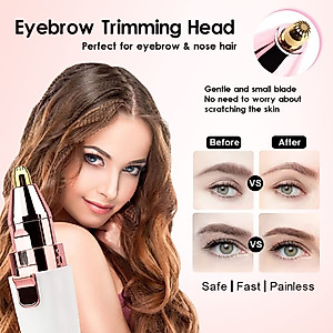 kuzuwill Facial Hair Remover for Women, Rechargeable Eyebrow Razor & Painless Hair Remover, Eyebrow Lips Body Facial Hair Removal for Women with Built-in LED Light, Extra 4 Eyebrow Tweezers