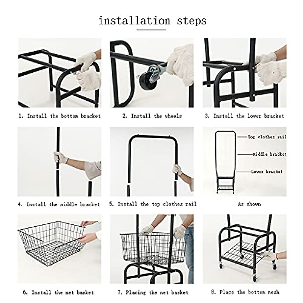 DZWYC Coat Rack Clothes Stand with Mesh Bottom Shelf Multi-Functional Clothes Rack on Wheels Metal Garment Rack with Mesh Storage Baskets Clothes Storage (Color : Black)